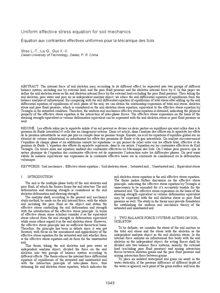 Uniform Effective Stress Equation For Soil Mechanics | PDF | Stress ...