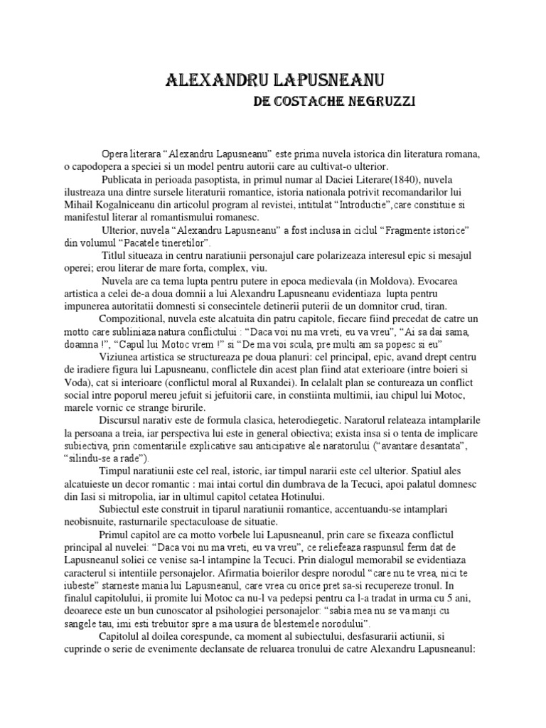 Alexandru Lapusneanu - Comentariu | PDF