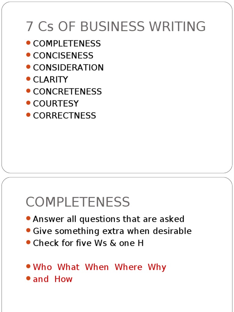 7 Cs of Business Writing: Completeness Conciseness Consideration ...
