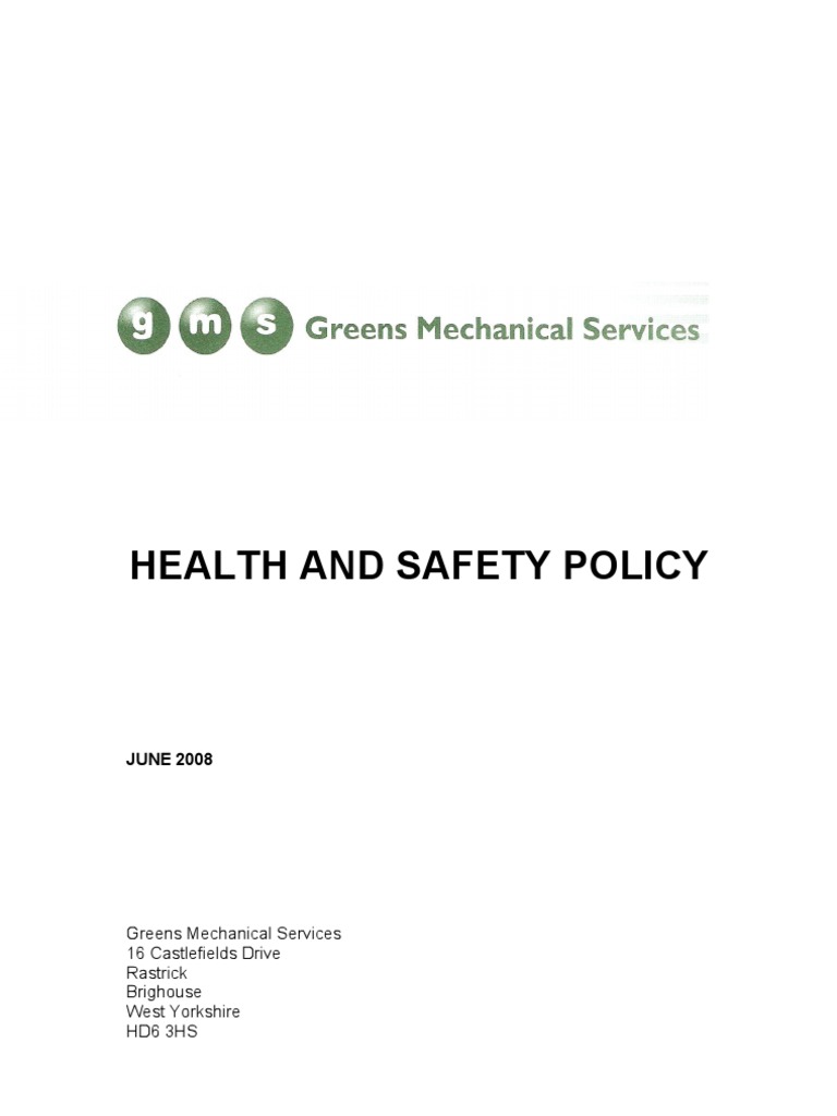 Health and Safety Policy | PDF | Occupational Safety And Health | Safety