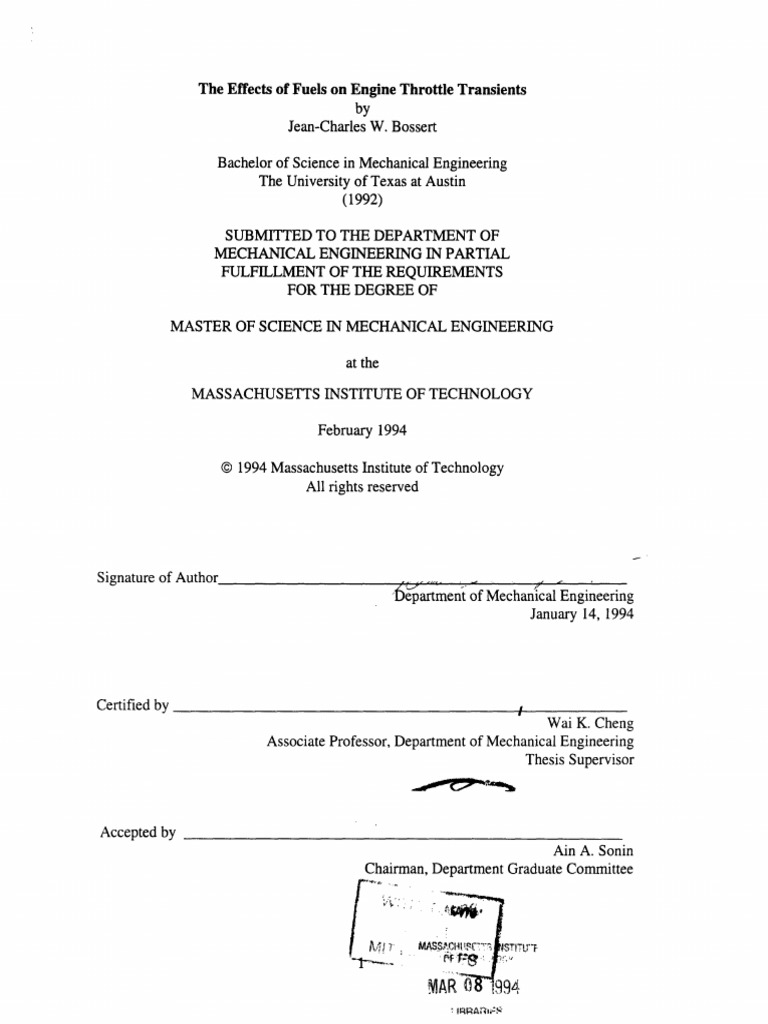 The Effects of Fuels On Engine Throttle Transients: Massf, L4X'W' T:Q ...