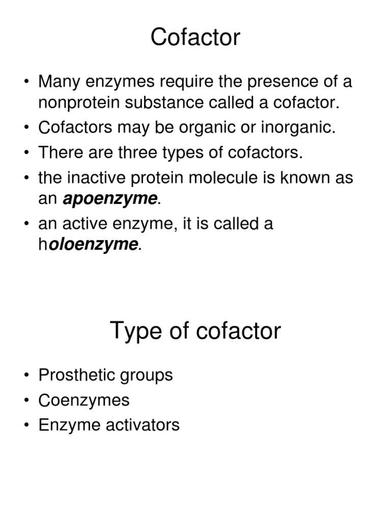 Co Factor | PDF | Cofactor (Biochemistry) | Enzyme