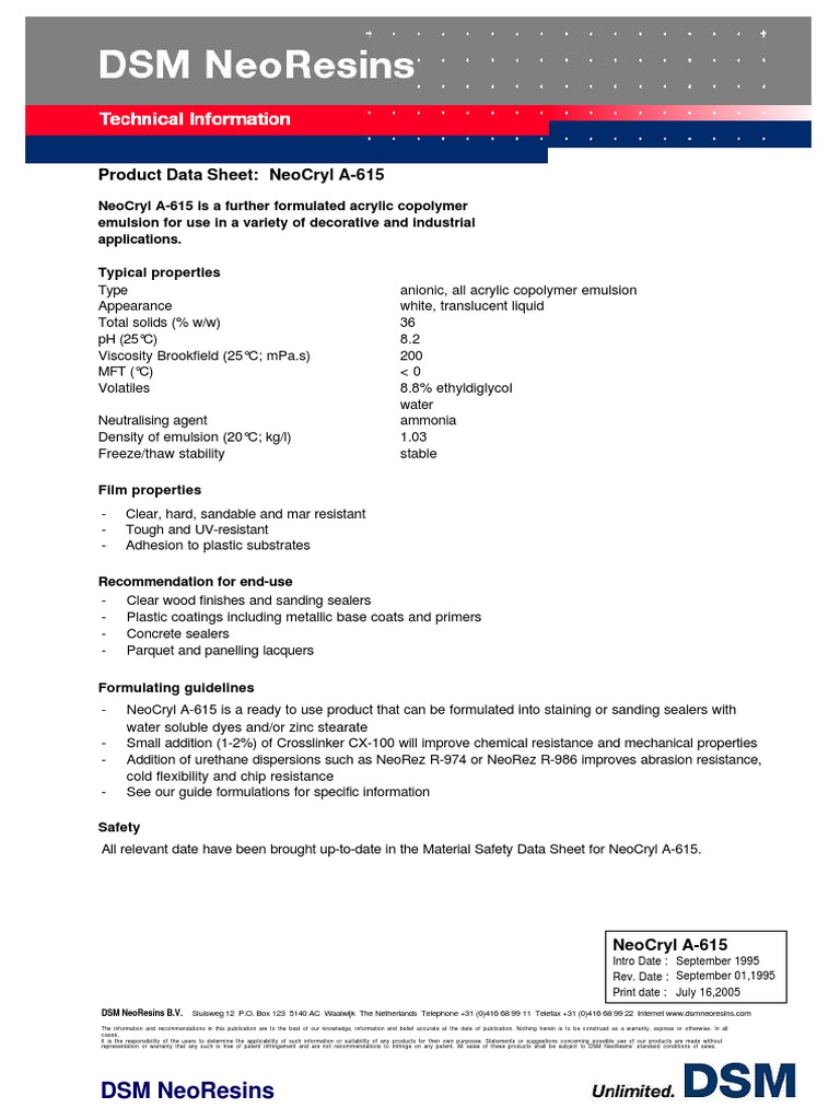 NeoCryl A-615 Product Overview | PDF | Home & Garden | Technology ...