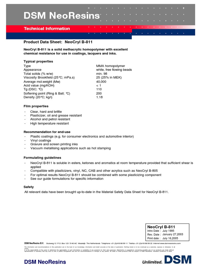 NeoCryl B-811 Pds | PDF | Technology & Engineering