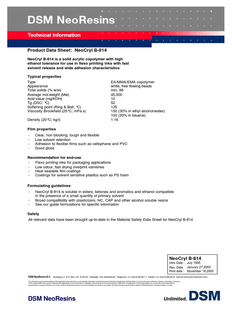 NeoCryl B-814 Product Overview | PDF