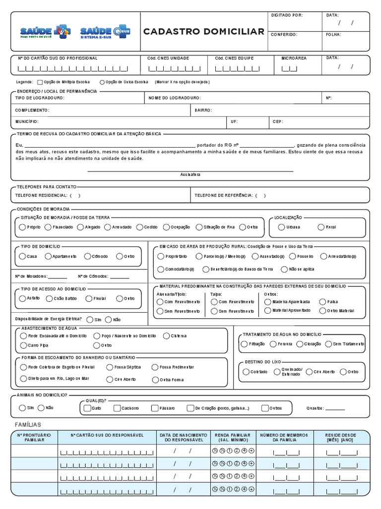 Ficha Cadastro Domiciliar | PDF