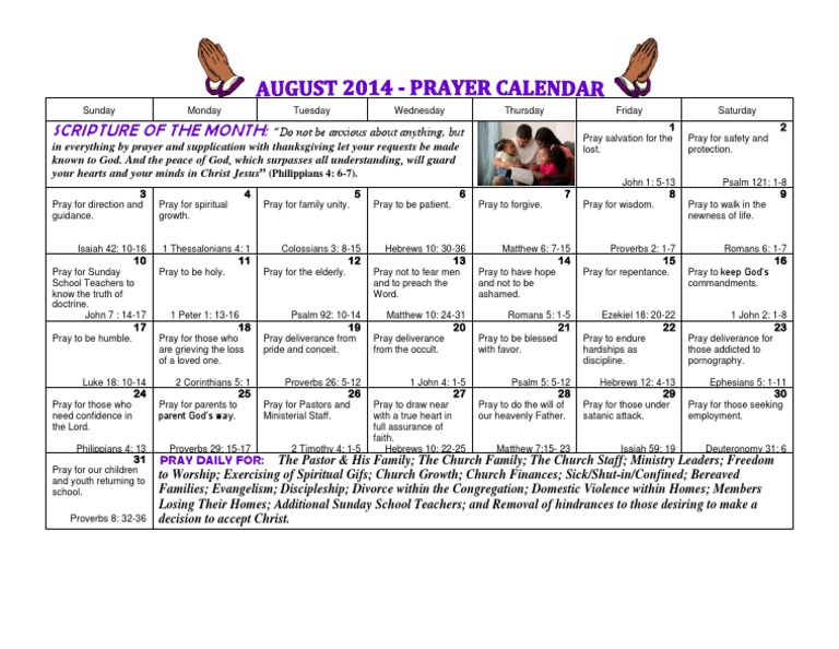 August 2014 Prayer Calendar | PDF | Gospel Of Matthew | Epistle To The ...