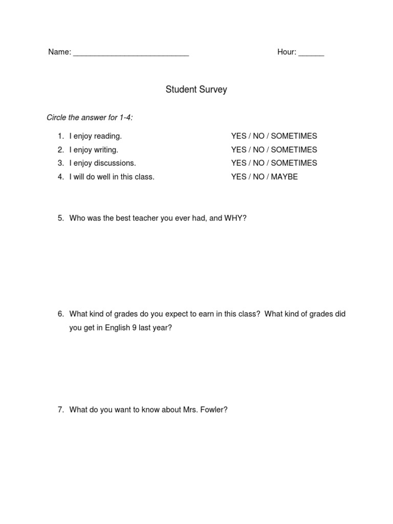 Student Engagement Survey Template | PDF