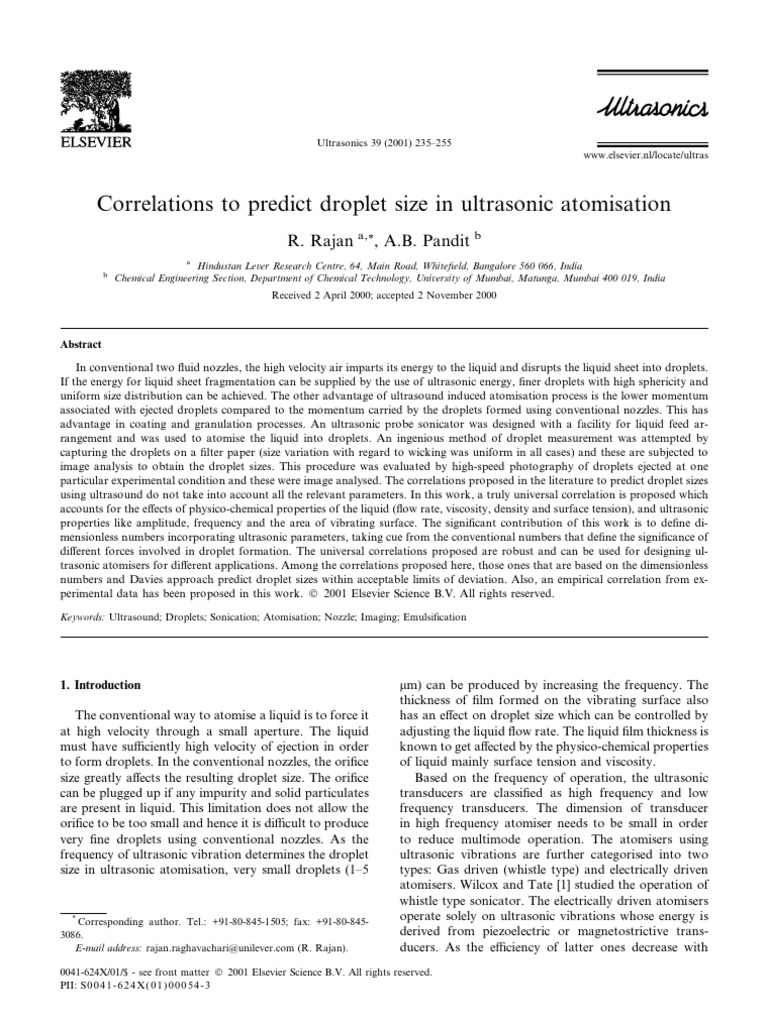Correlations To Predict Droplet Size in Ultrasonic Atomization | PDF ...