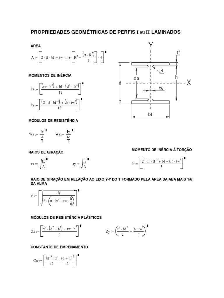 Propriedades geométricas de perfis I ou H laminados | PDF