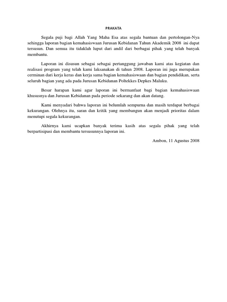 Contoh Prakata Laporan Kegiatan | PDF | Bisnis | Ilmu Sosial