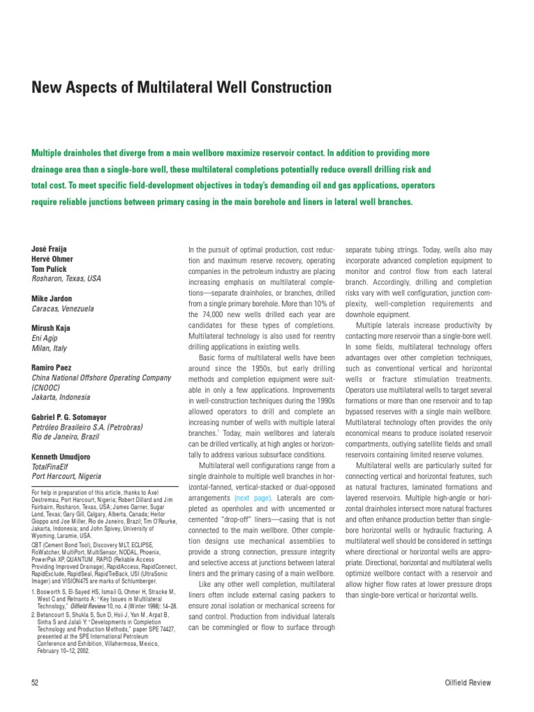 Multilateral Well | PDF | Petroleum Reservoir | Casing (Borehole)