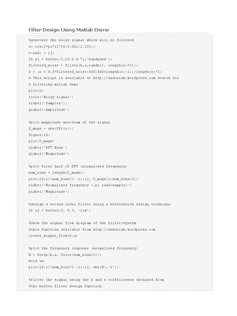 Filter Design Using Matlab | PDF | Filter (Signal Processing) | Digital Signal Processing