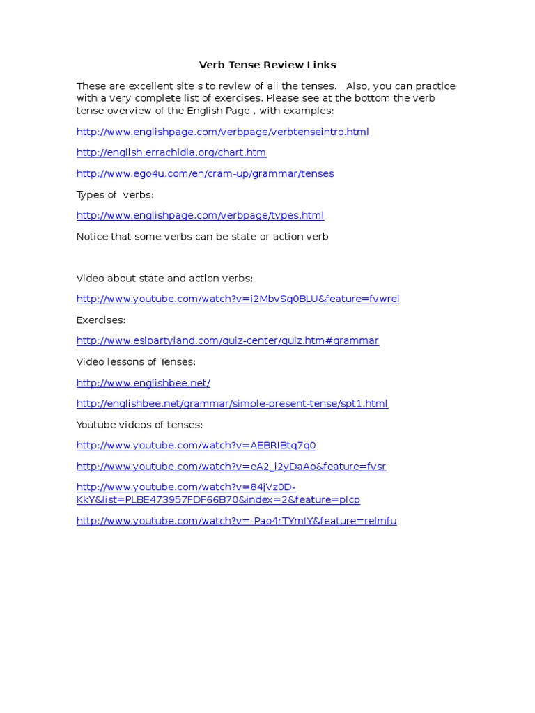 English Verb Tense Resources | PDF | Language Arts & Discipline
