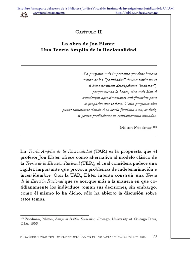 La Obra de JON ELSTER - Teoria de La Racionalidad | PDF | Racionalidad | Science