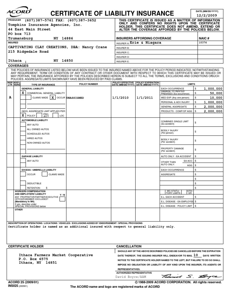 Certificate of Liability Insurance Sample | PDF | Deductible | Insurance