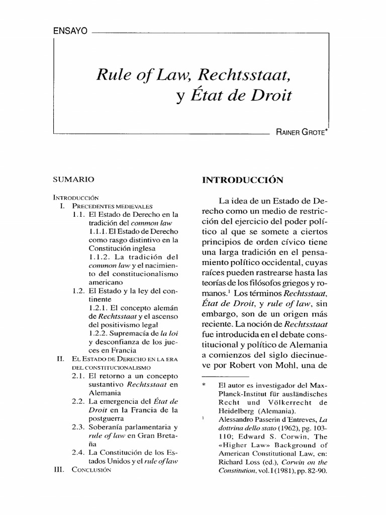 Rule of Law, Rechtsstaat, y Etat - Rainer Grote | PDF | Estado ...