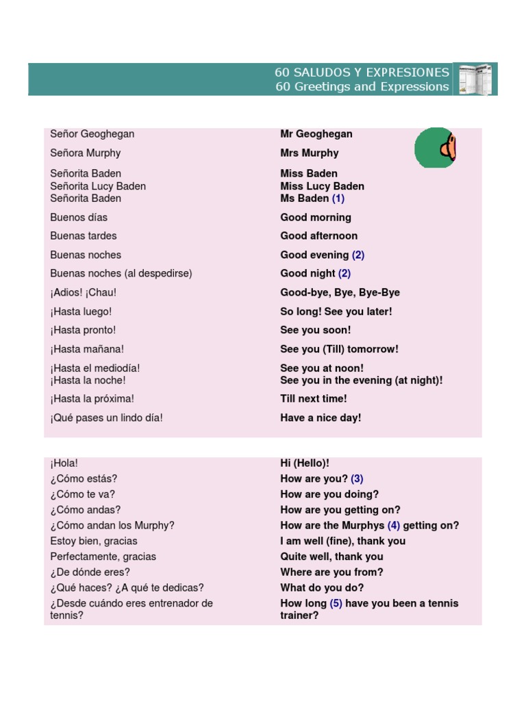60 Saludos y Expresiones | PDF | Entretenimiento (general) | Idiomas