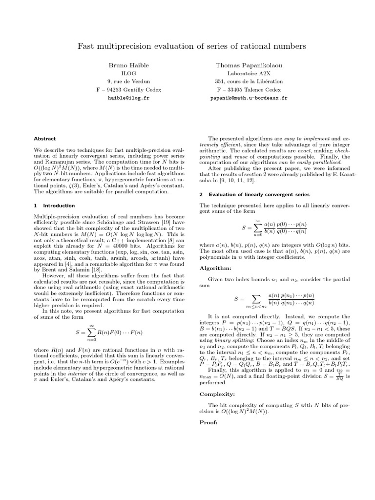 Binary Splitting | PDF | Logarithm | Pi