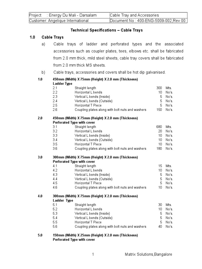 Technical Specifications of Cable Tray | PDF | Manufactured Goods