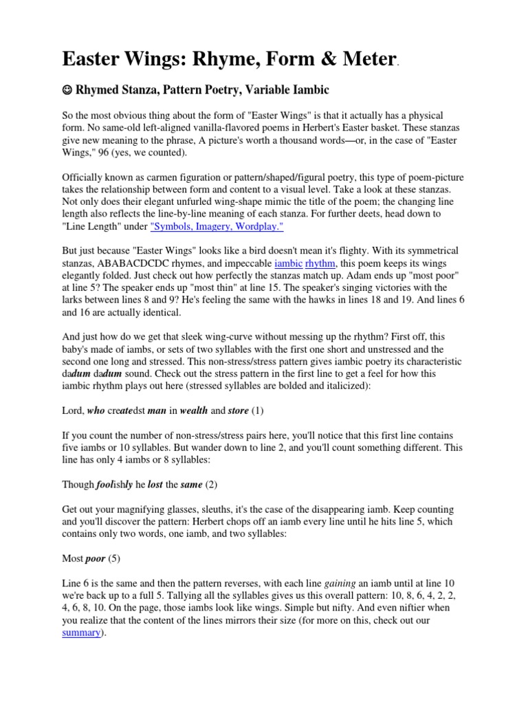 Easter Wings | Poetry | Stress (Linguistics)