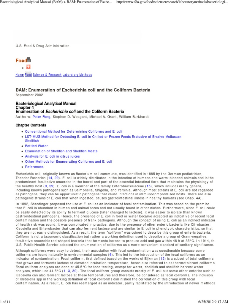 E. coli and Coliform Enumeration Methods | PDF | Escherichia Coli ...