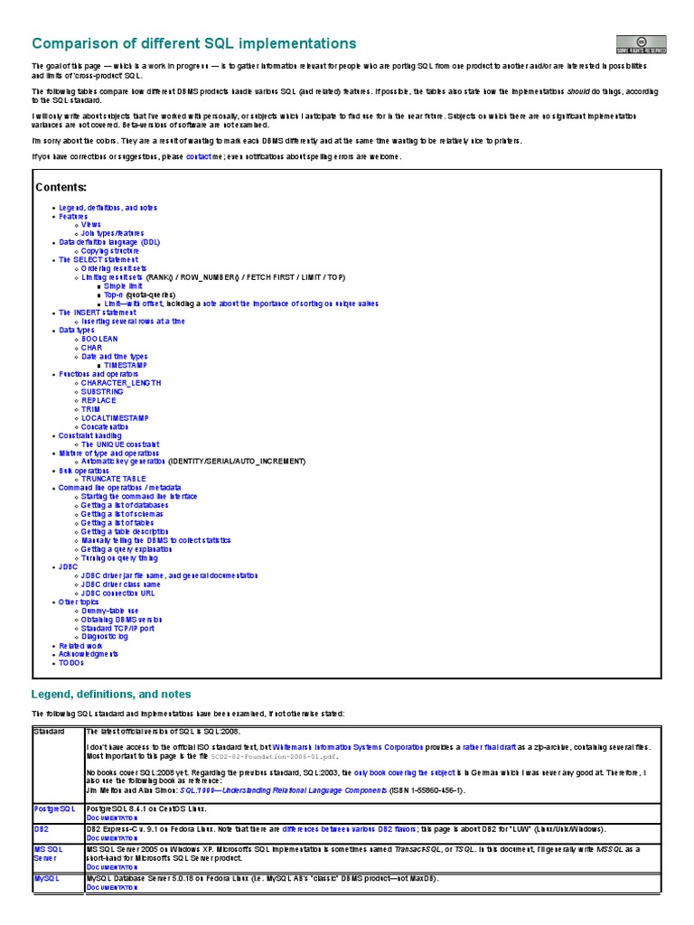 Comparison of Different SQL Implementations | PDF | Boolean Data Type | Sql