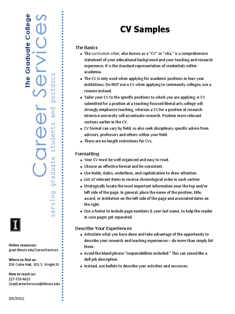 CV Samples | PDF | English Studies | University Of Illinois At Urbana ...