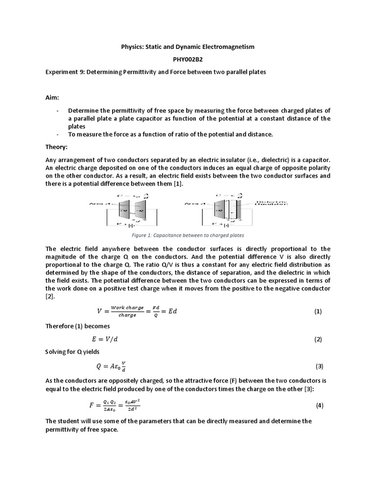 Determining Permitivity and Force Between Parallel Plates | PDF ...