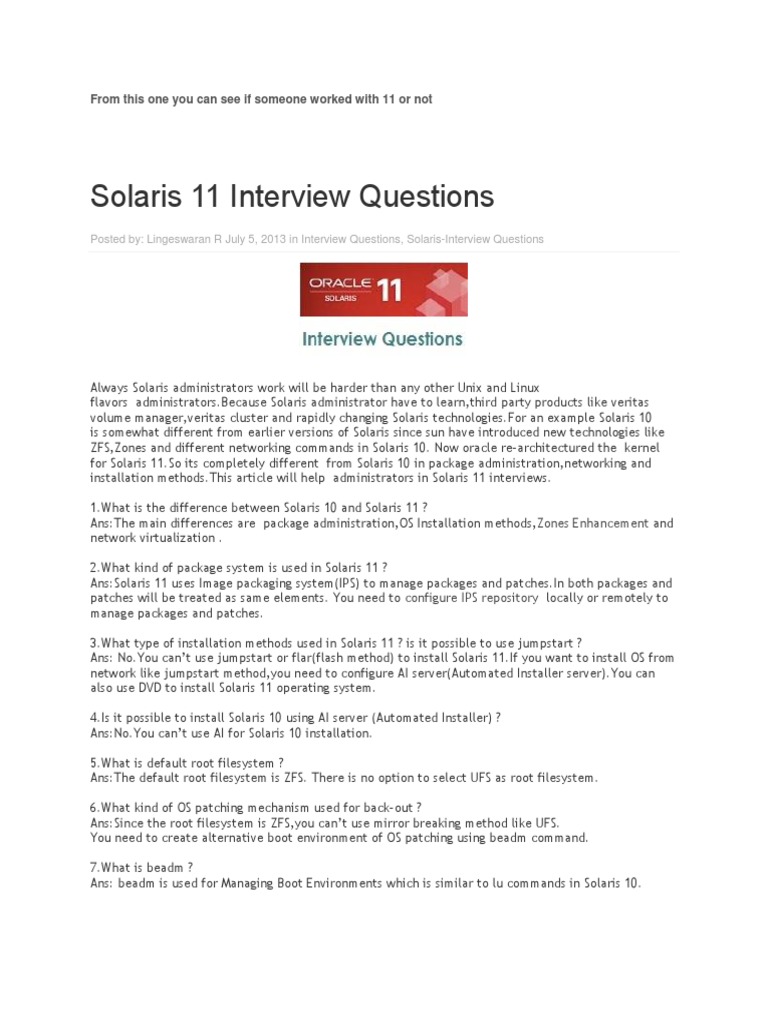Solaris 11 Interview Questions and Answers | PDF | File System | Computer Hardware