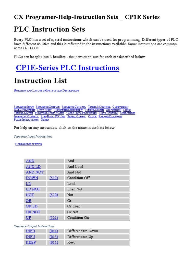 CX Programer-Help-Instruction Sets - CP1E Series | PDF | Programmable Logic Controller | Binary ...