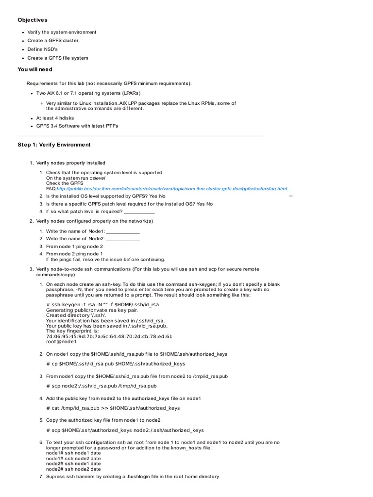 Install And Configure A Gpfs Cluster On Aix Pdf Computer Cluster Secure Shell