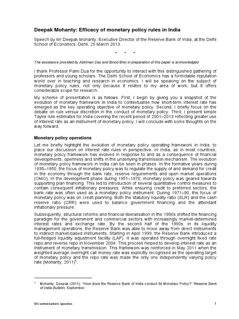 Monetary Policy Rules in India | PDF | Taylor Rule | Monetary Policy