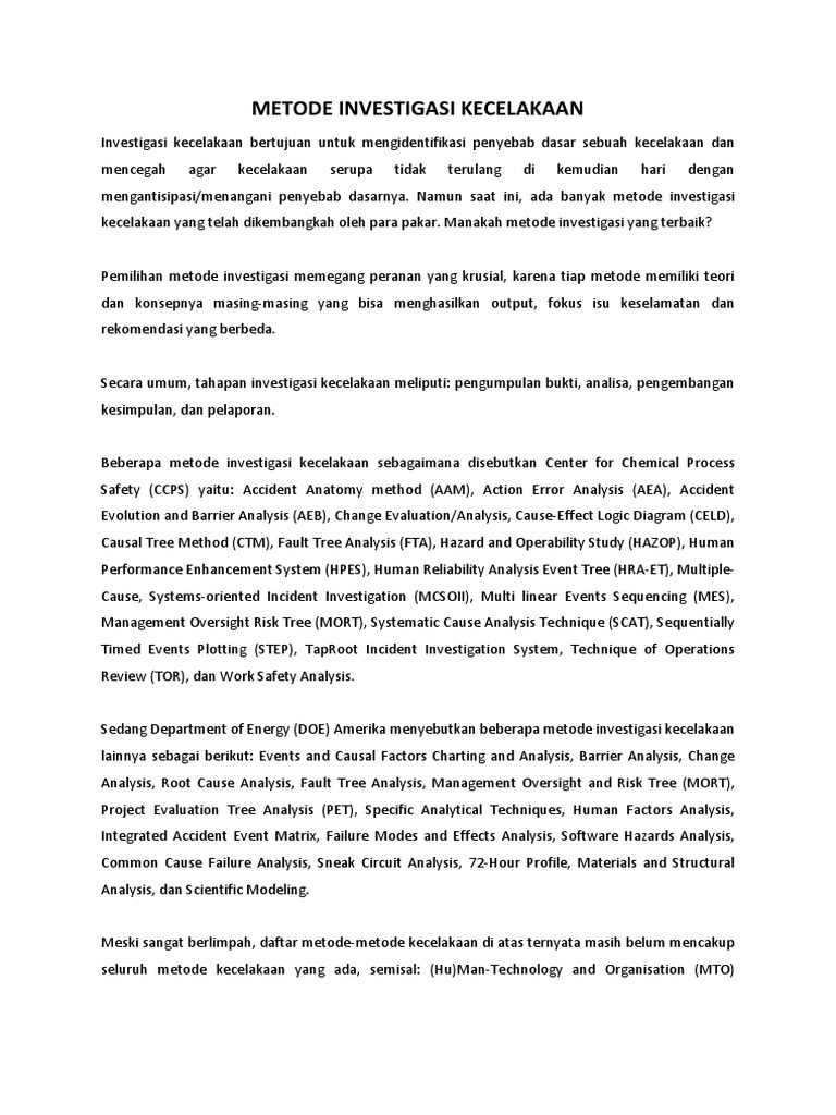 Metode Investigasi Kecelakaan | PDF