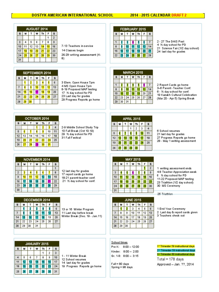 2014-2015 DAIS Calendar | Download Free PDF | Behavior Modification ...