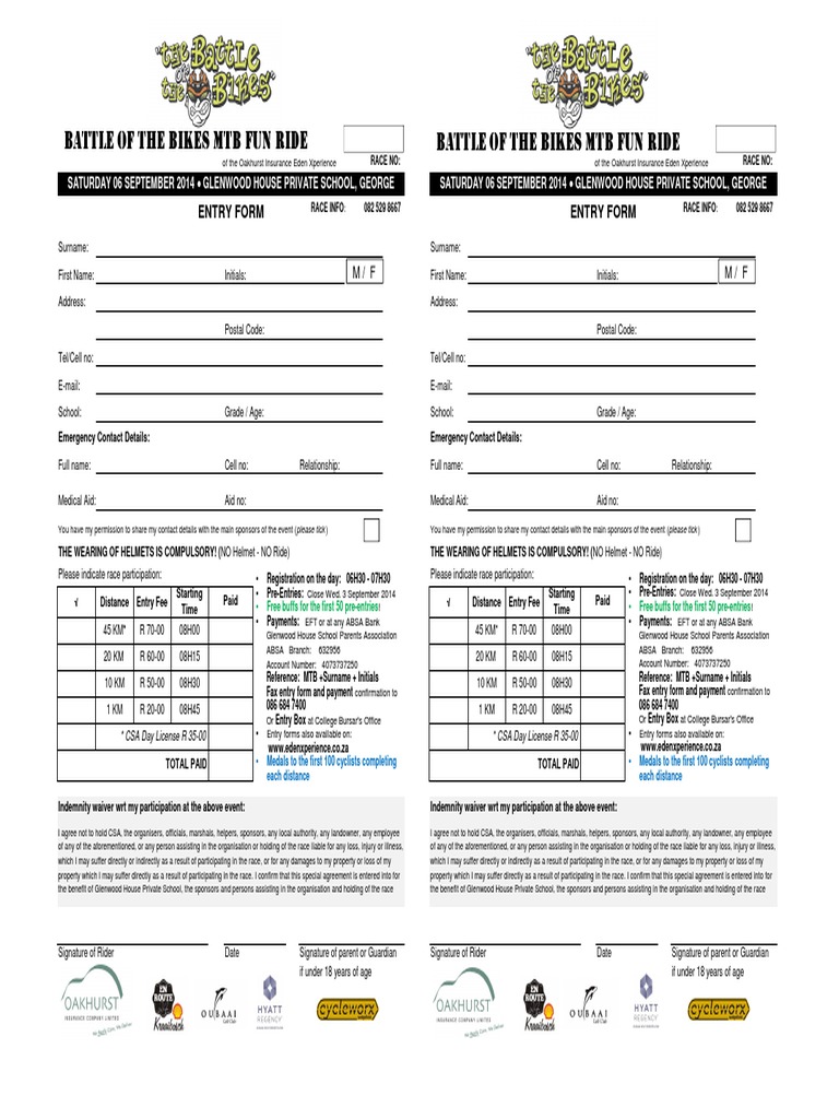 2014 MTB Entry Form | PDF | Transport | Business