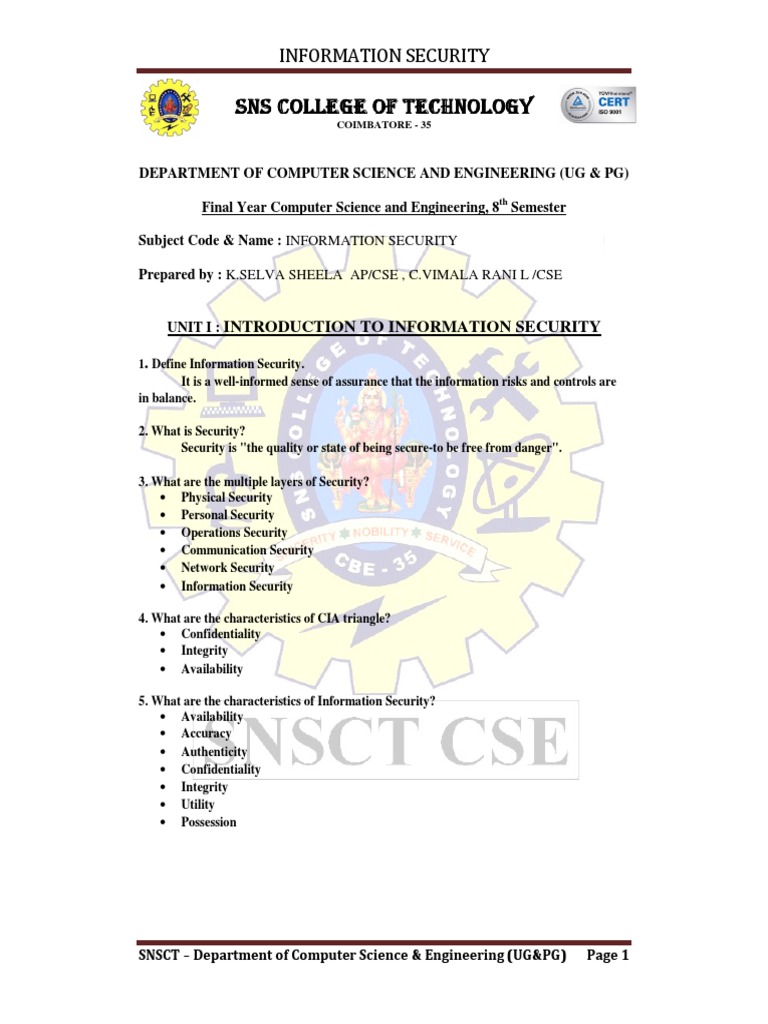 INFORMATION SECURITY DOCUMENT ANALYSIS | PDF | Information Security ...
