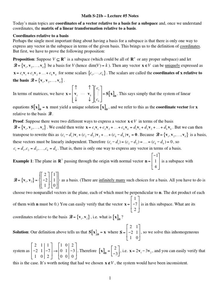 Lecture5 PDF | PDF | Basis (Linear Algebra) | Linear Subspace