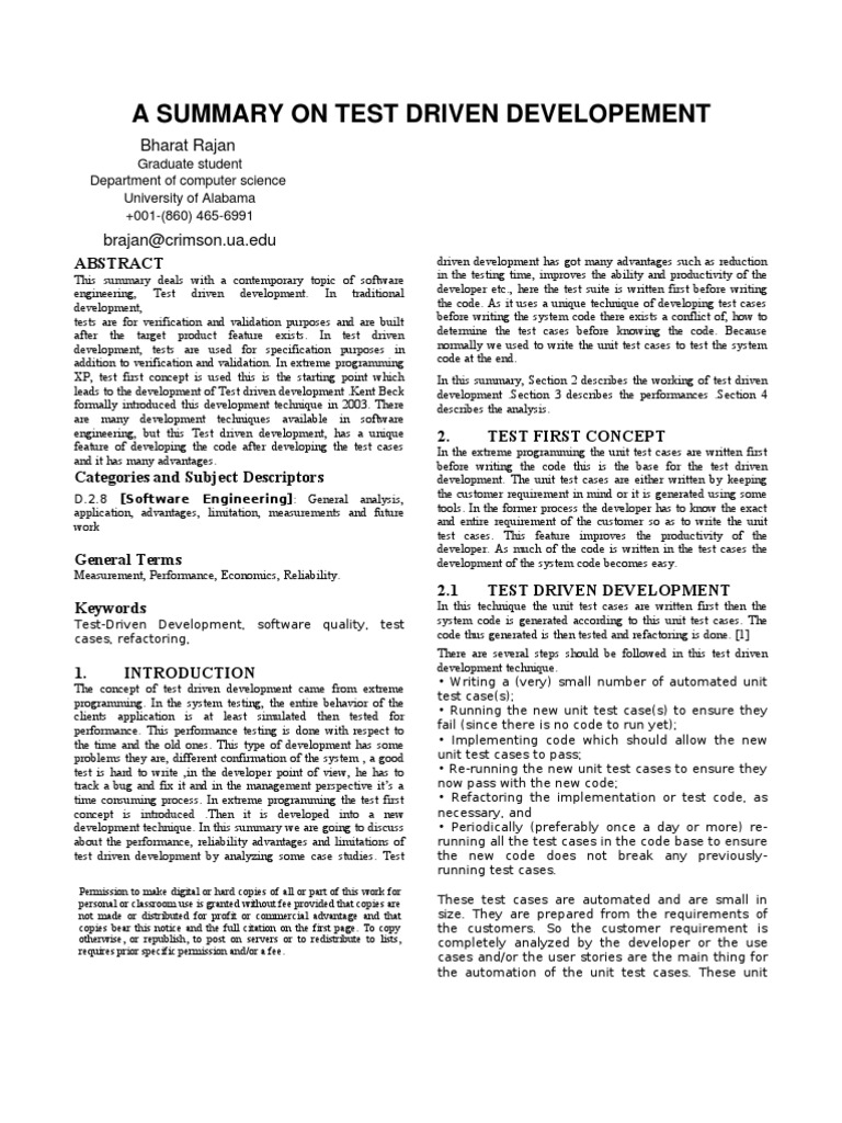 A Summary On Test Driven Developement | PDF | Test Driven Development ...