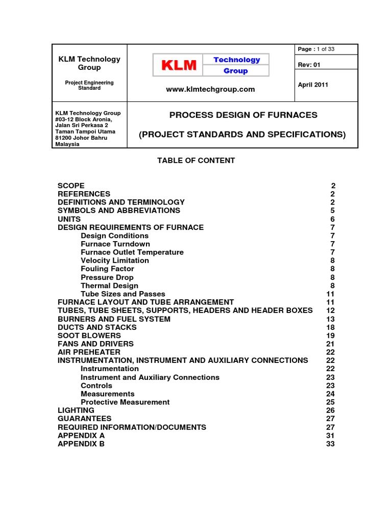 Project Standards and Specifications Design of Furnace Systems Rev01 ...