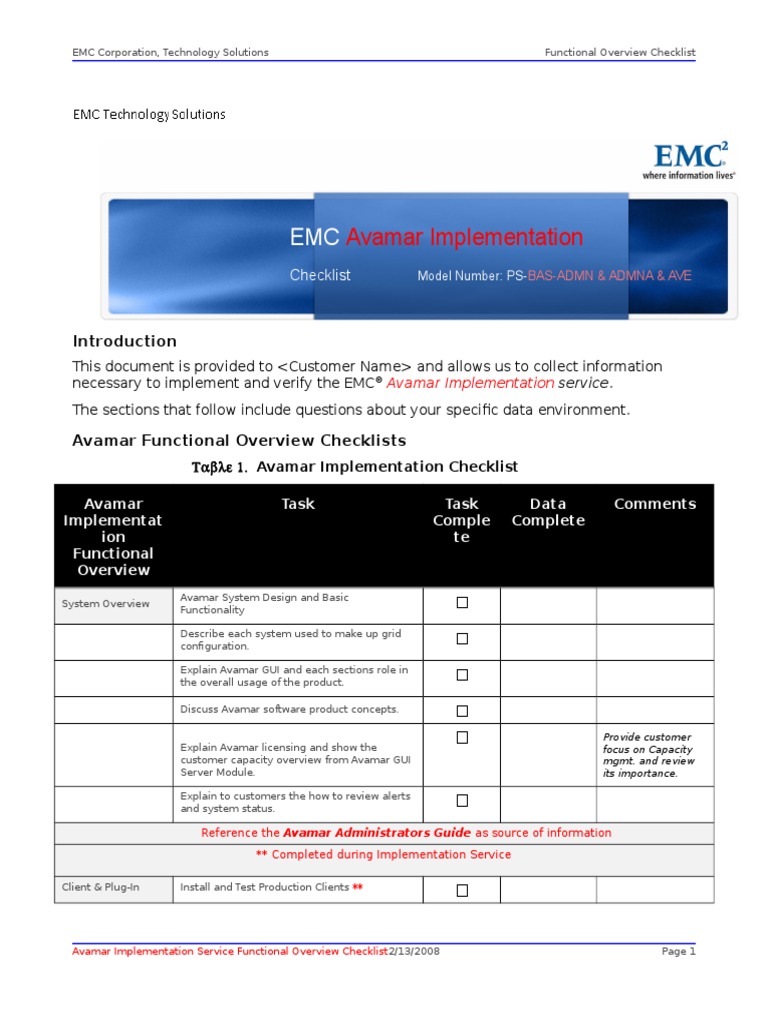 Final Checklist Avamar Functional Overview | PDF | Computer Engineering | Software