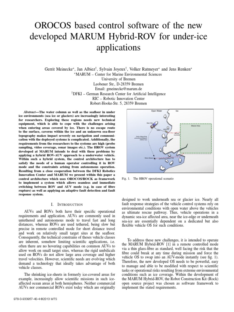 OROCOS Based Control Software of The New Developed MARUM Hybrid-ROV For Under-Ice Applications ...