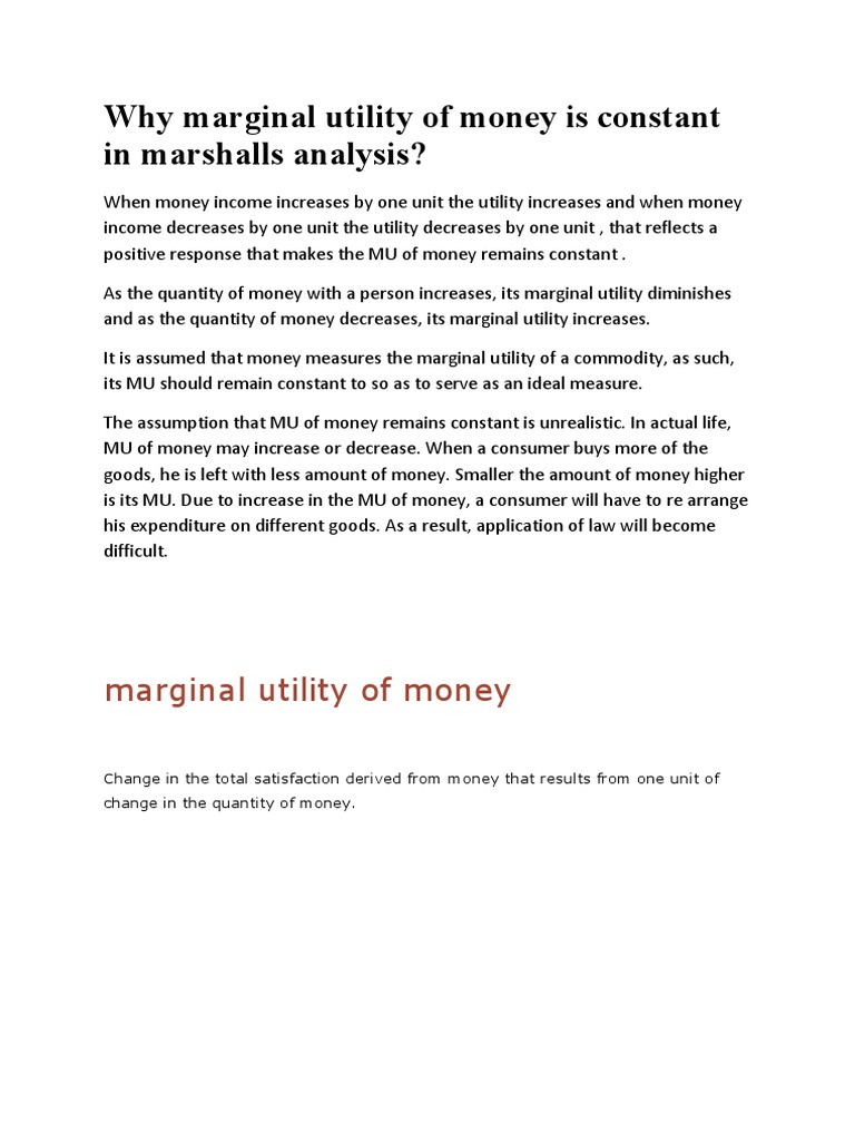 Constant Marginal Utility of Money Explained | PDF | Career & Growth ...