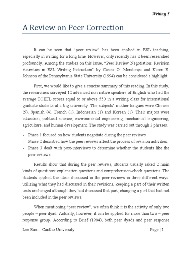 A Review On Peer Correction: Writing 5 | PDF | Teaching Method | Teachers