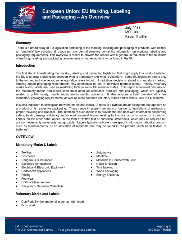 European Union: EU Marking, Labeling and Packaging - An Overview | PDF ...