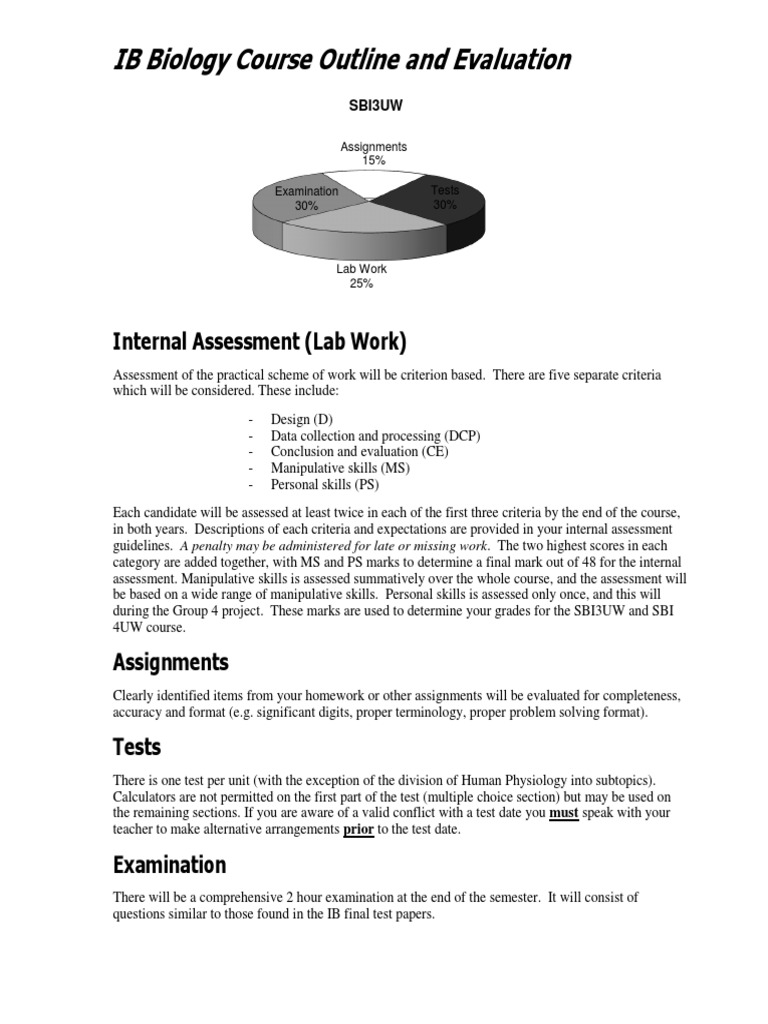 IB Biology Course Outline and Evaluation: Internal Assessment (Lab Work ...