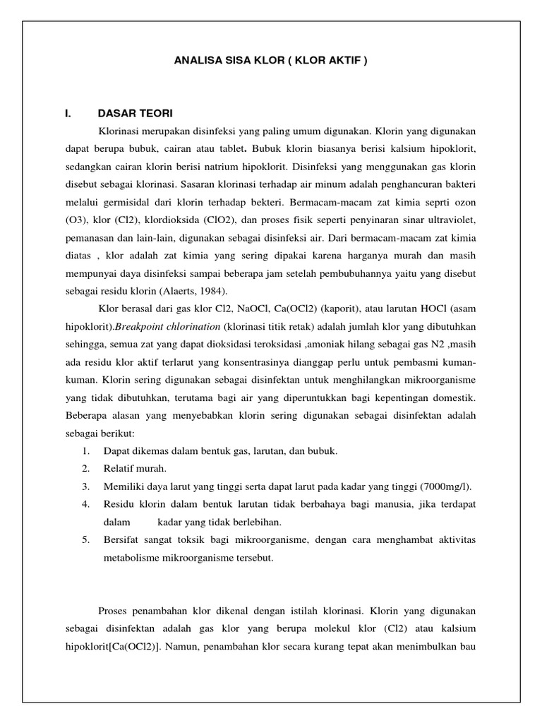 Analisa Sisa Klor | PDF
