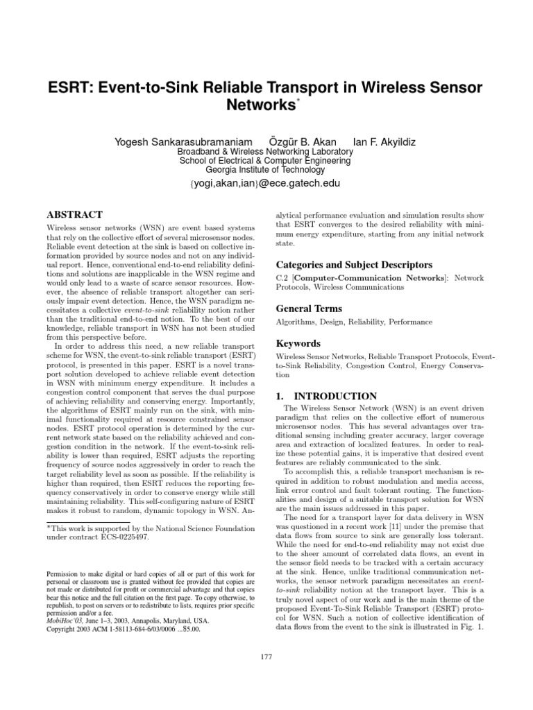 ESRT: Event-To-Sink Reliable Transport in Wireless Sensor Networks | PDF | Wireless Sensor ...