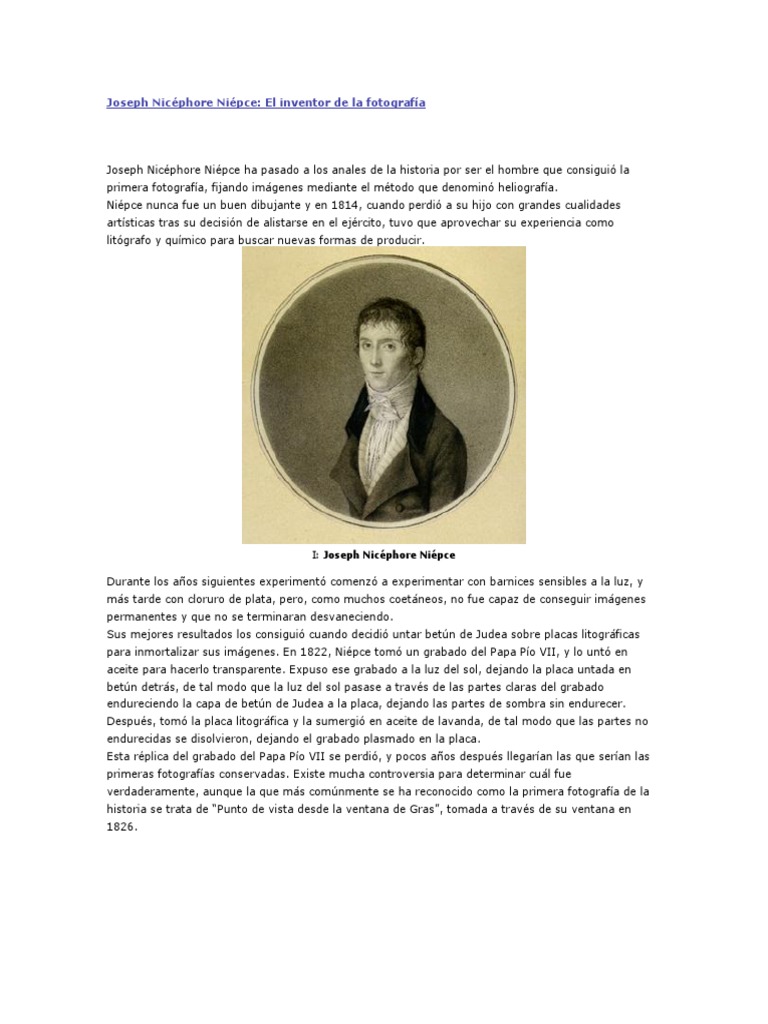 Joseph Nicéphore Niépce | PDF | Fotografía aérea | Medios de arte