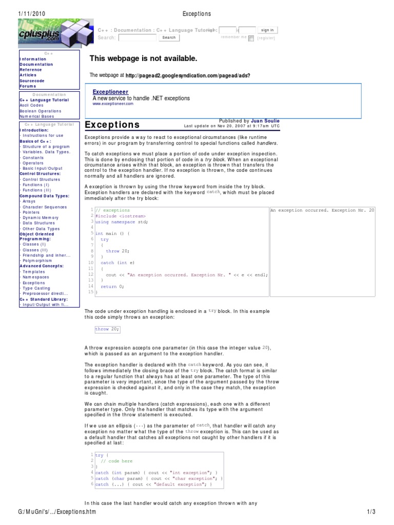 Exceptions This Webpage Is Not Available Download Free Pdf C Parameter Computer